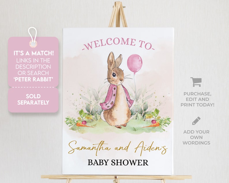 Peter Rabbit Baby Shower Invitation Template Set EDITABLE | Etsy