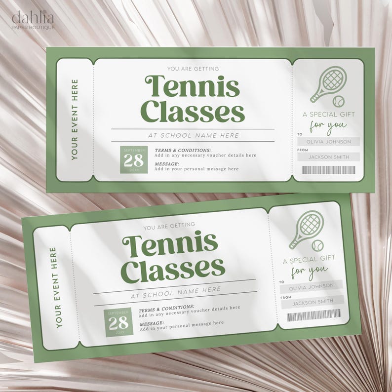 Tennis Lessons Gift Voucher, Editable Personal Training Gift ...