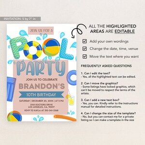 Pool Party Invitation, EDITABLE Swimming Party Invite, Tropical Boy ...