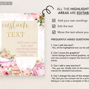 EDITABLE Tea Party Birthday Custom Text Sign, Pink & Gold Par-tea Sign ...