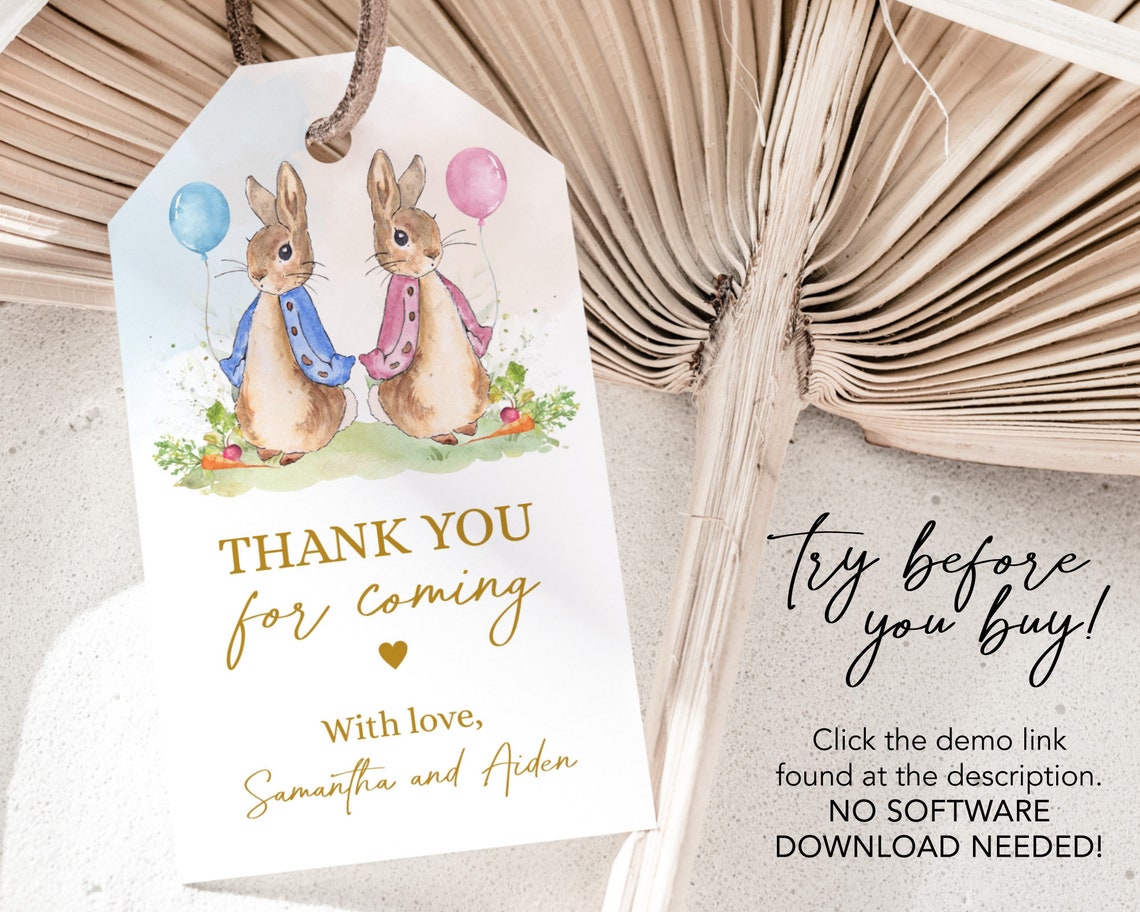 Peter Rabbit Gift Tag EDITABLE Thank You for Coming Favor - Etsy