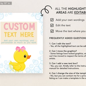 Rubber Duckie Birthday Custom Text Sign, EDITABLE Duck Party Decor ...