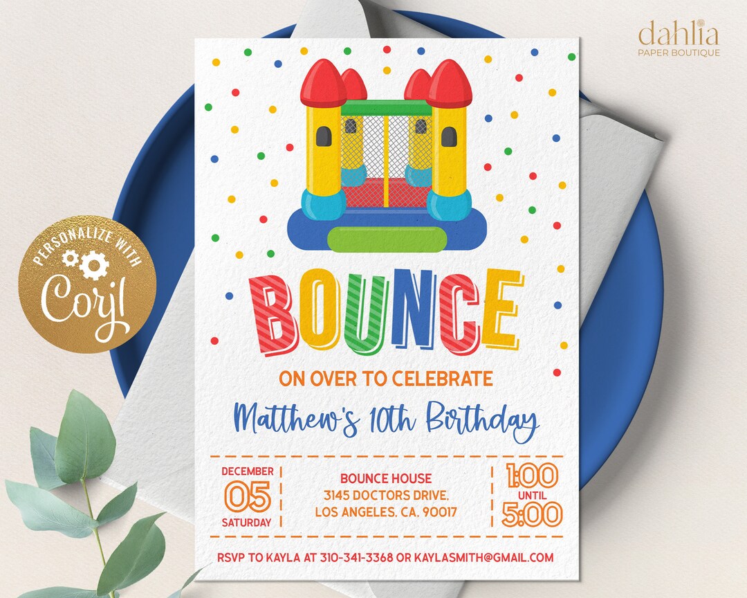 Bounce House Birthday Invitation EDITABLE Kids Park (Instant Download ...