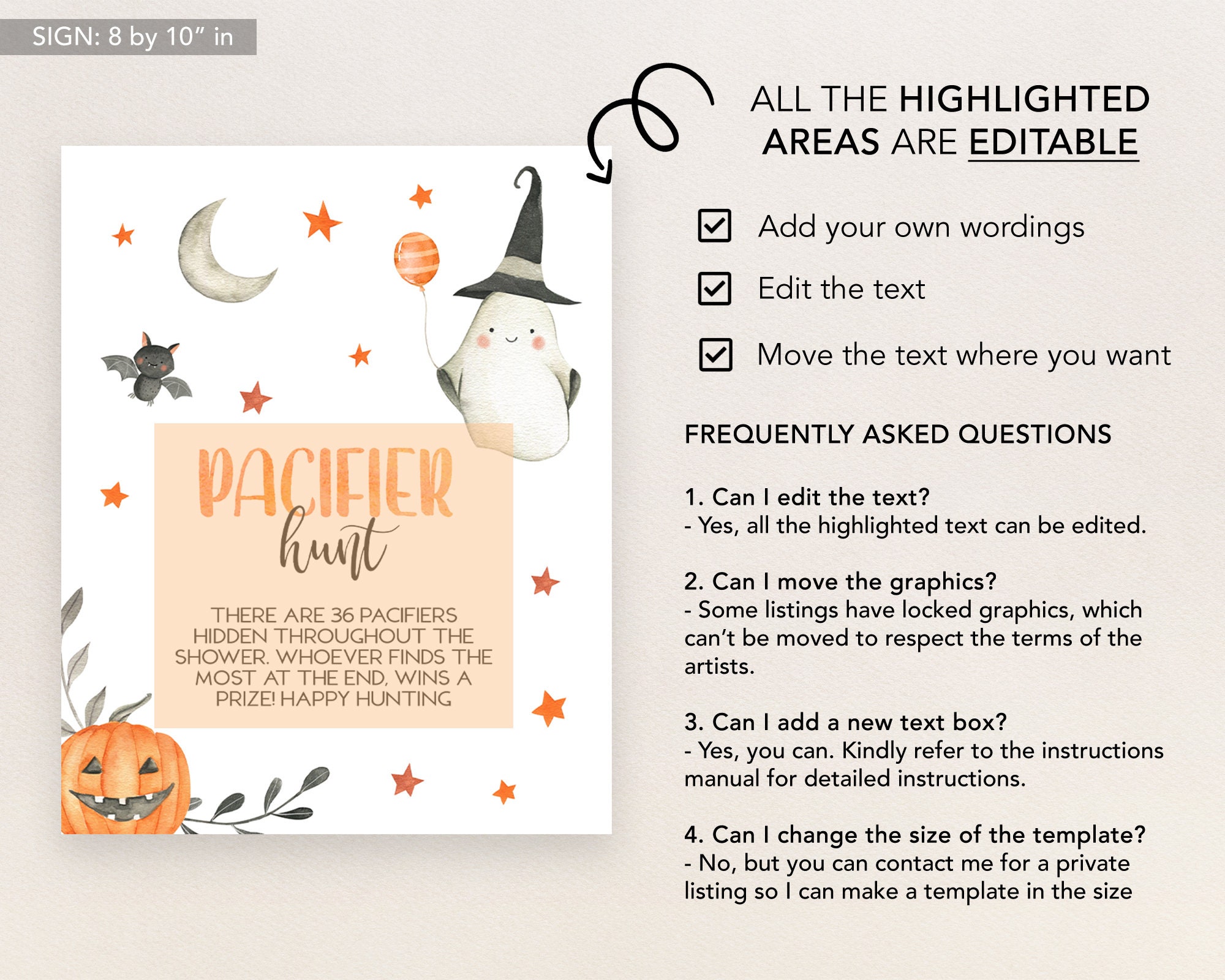 Little Boo Baby Shower Pacifier Hunt Game Sign Editable Ghost - Etsy