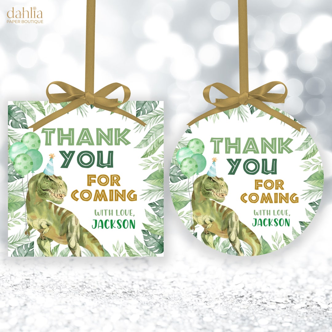 Dinosaur Thank You Gift Tag, EDITABLE T-rex Dinosaur Birthday Label ...