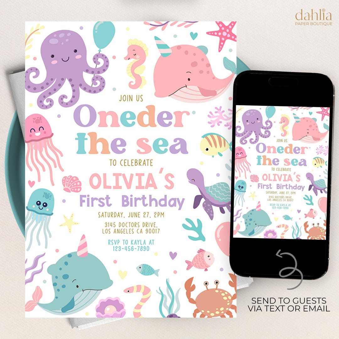 Under the Sea Birthday Invitation, Editable Magical Sea Life Party ...