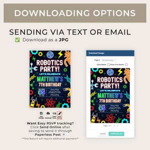 Robotics Birthday Invitation, EDITABLE Robots Party Invite, Boys Neon ...