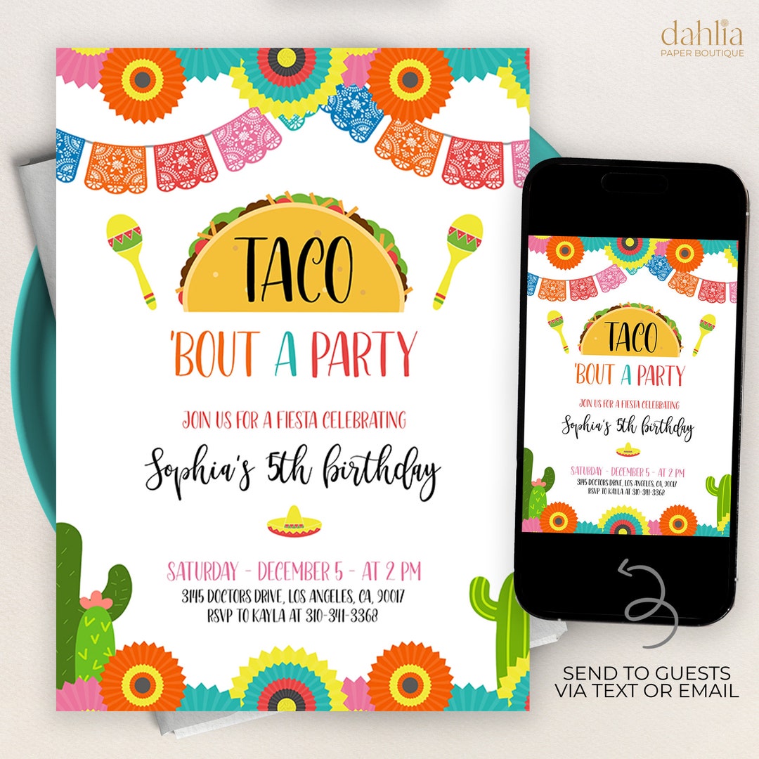 Taco 'bout A Party Invitation, EDITABLE Fiesta Birthday Invite Template ...