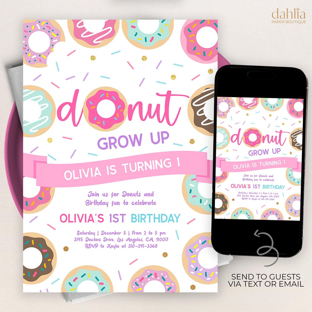 Donut Birthday Invitation, Editable Donut Birthday Invitation Template ...