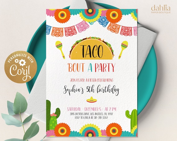 Taco 'bout A Party Invitation EDITABLE Fiesta Birthday - Etsy