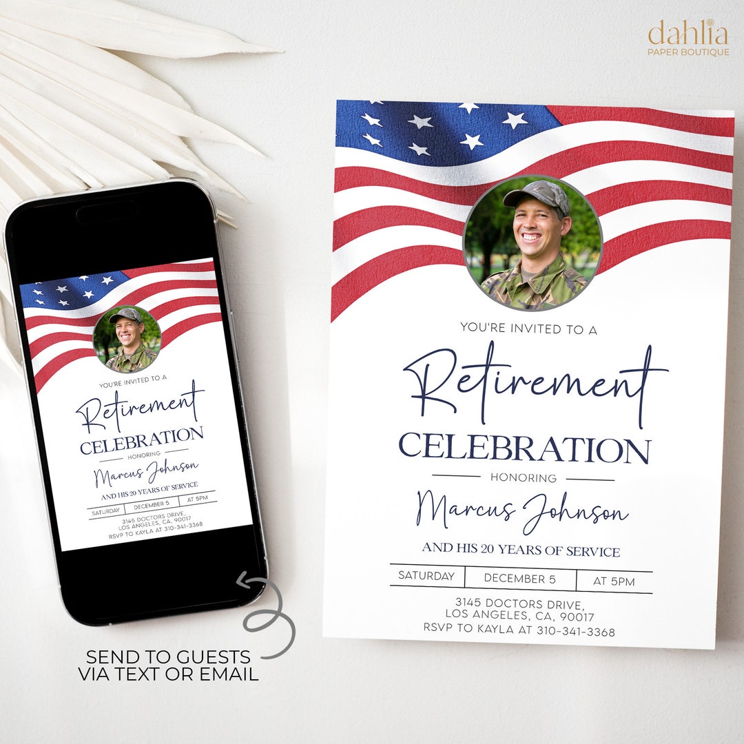 American Flag Retirement Invitation, Editable Military Retirement ...