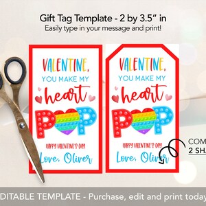 EDITABLE Pop It Valentine Gift Tag, You Make My Heart Pop Valentines ...