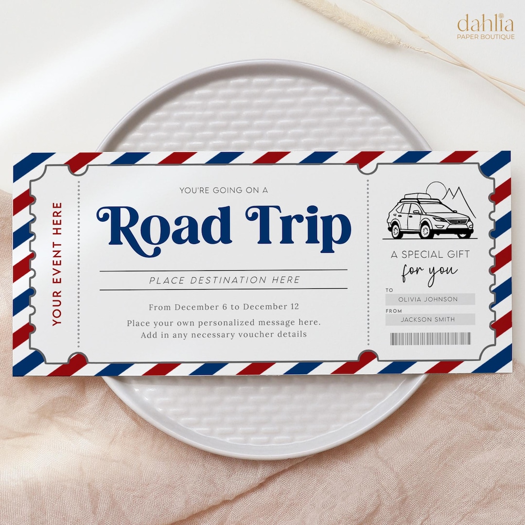 Road Trip Gift Voucher, Editable Weekend Away Trip Certificate ...