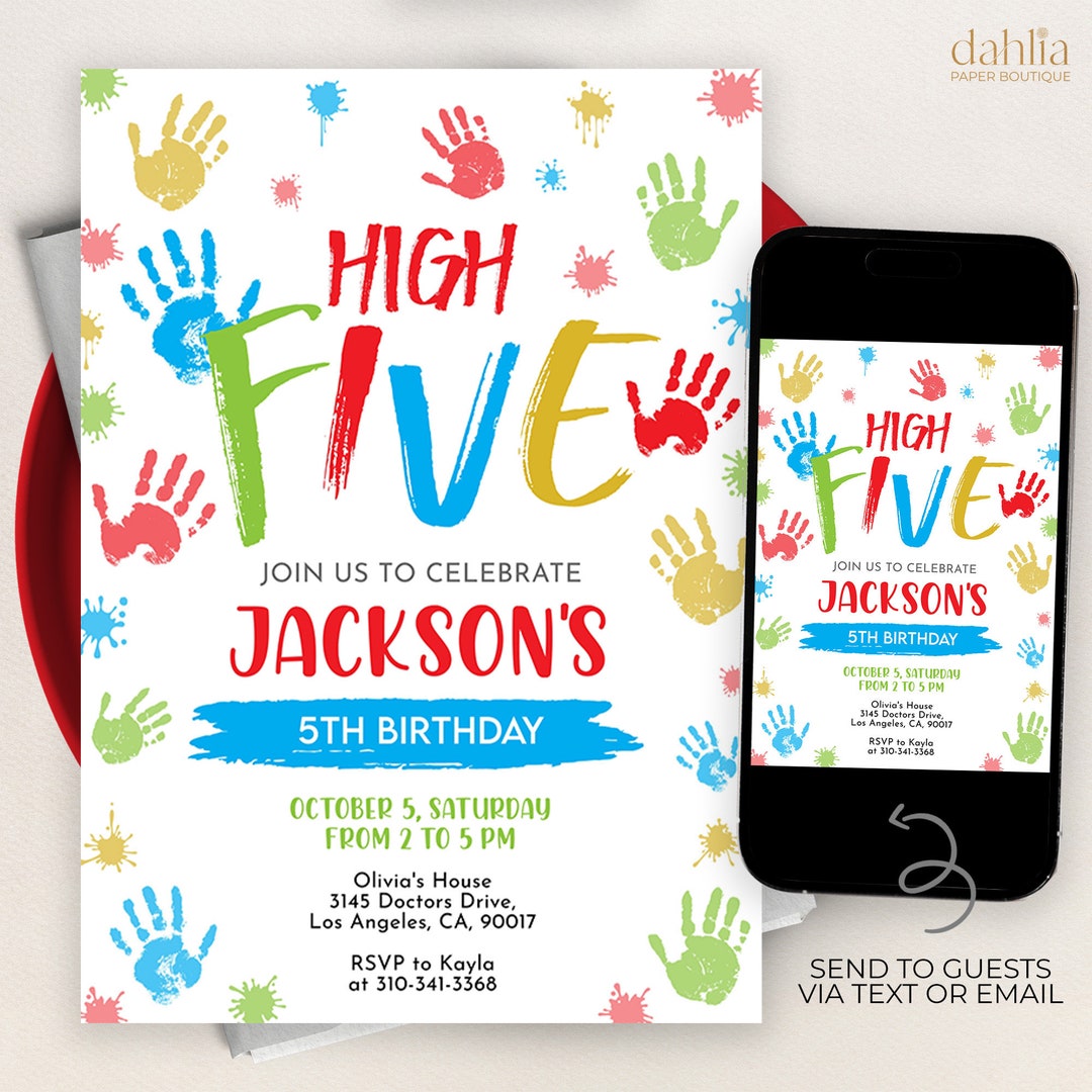 High Five Birthday Invitation, Editable Hi Five Invite Template, Boys ...