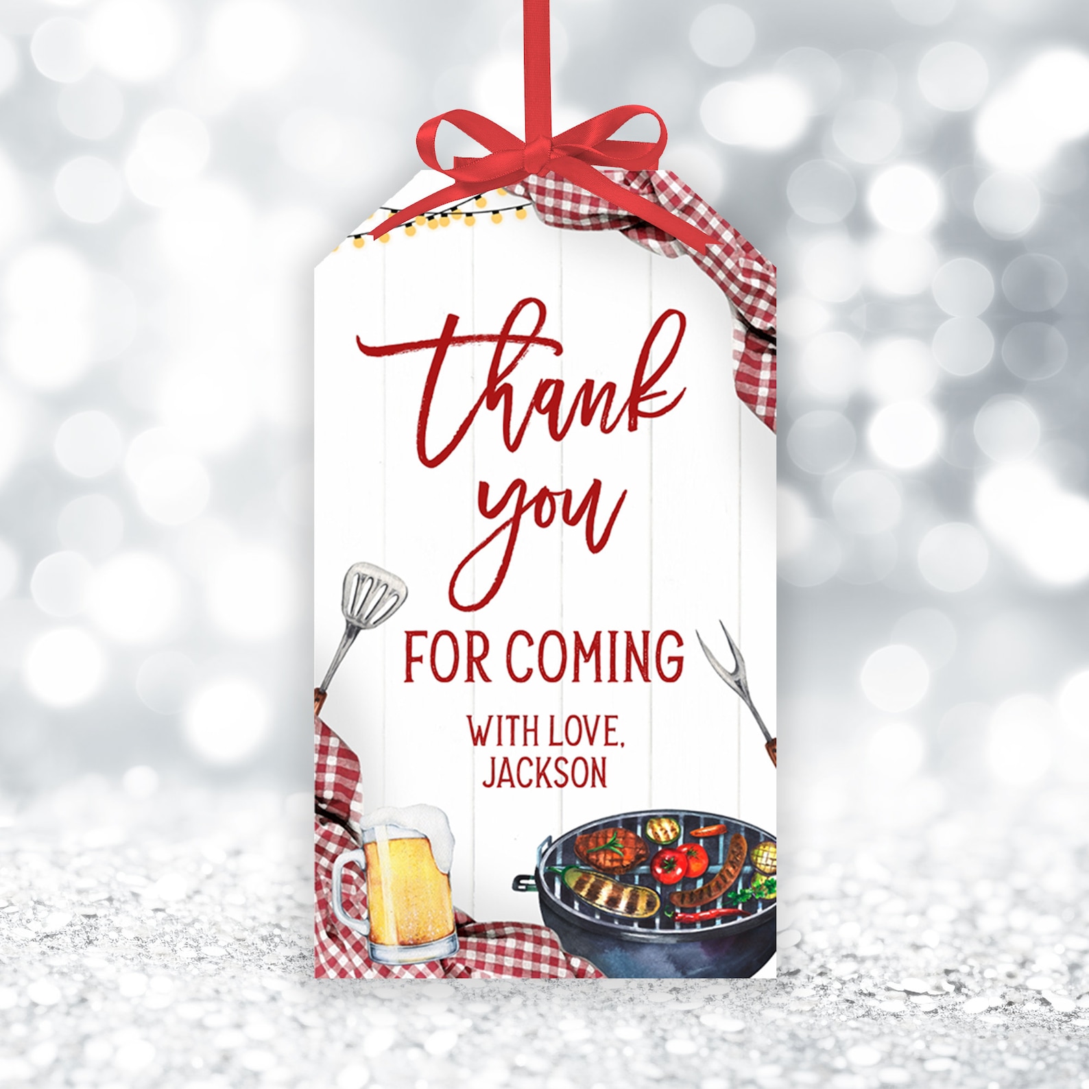 Thank You for Coming Gift Tag, EDITABLE Red Gingham Backyard Party ...