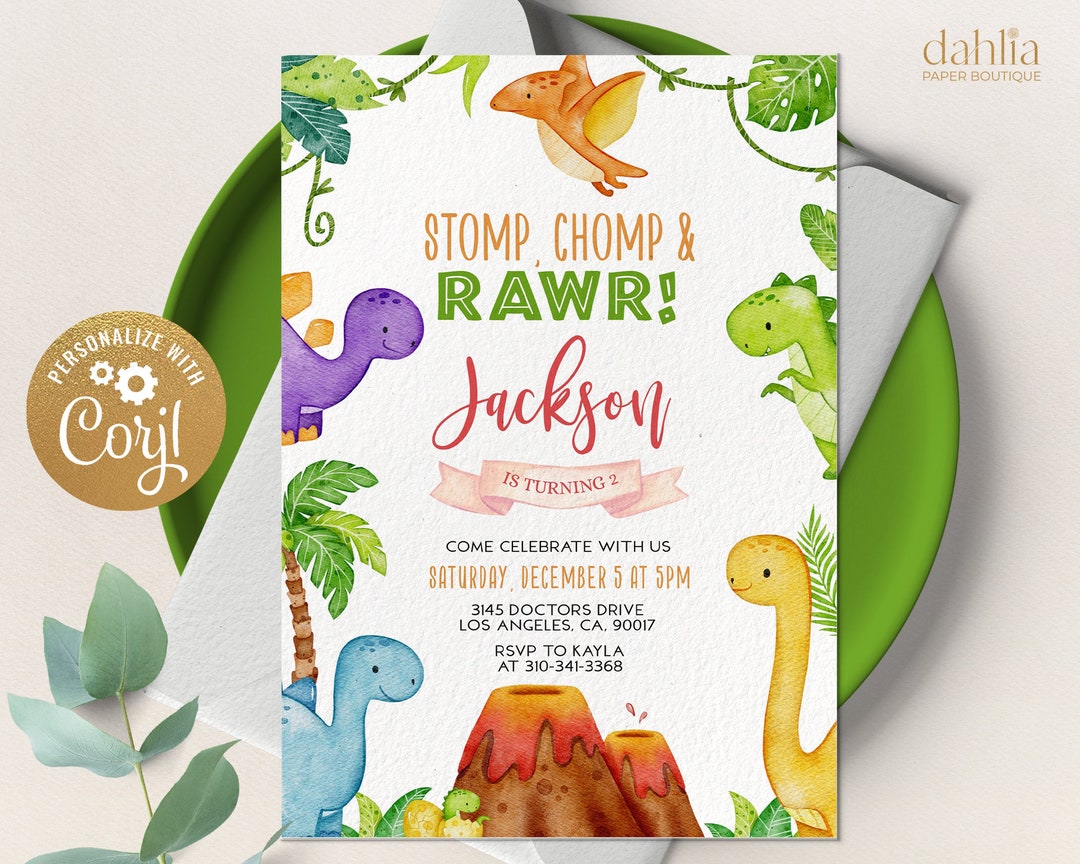 Stomp Chomp and Roar Birthday Invitation, EDITABLE Dinosaur Party ...