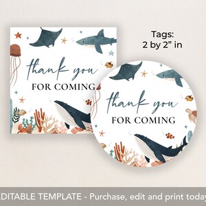 Under the Sea Birthday Gift Tag, EDITABLE Thank You for Coming Round ...