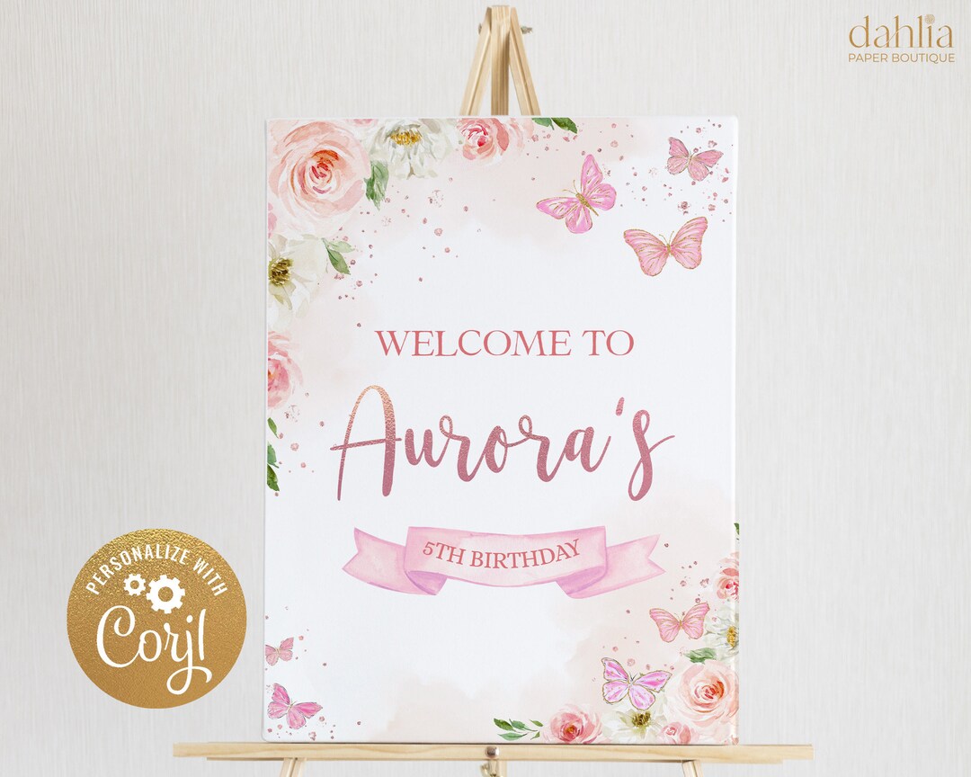 EDITABLE Butterfly Birthday Welcome Sign, Magical Garden Party Decor ...