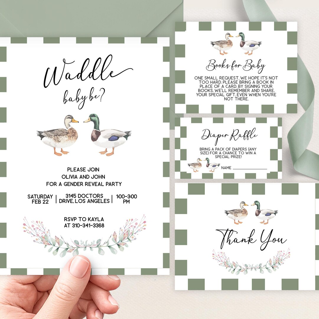 Mallard Duck Gender Reveal Invitation, Editable Waddle It Be Invite ...