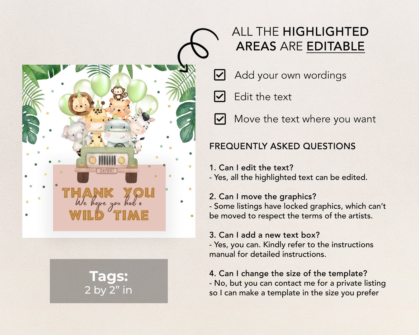 Wild One Birthday Thank You for Coming Gift Tag Safari - Etsy