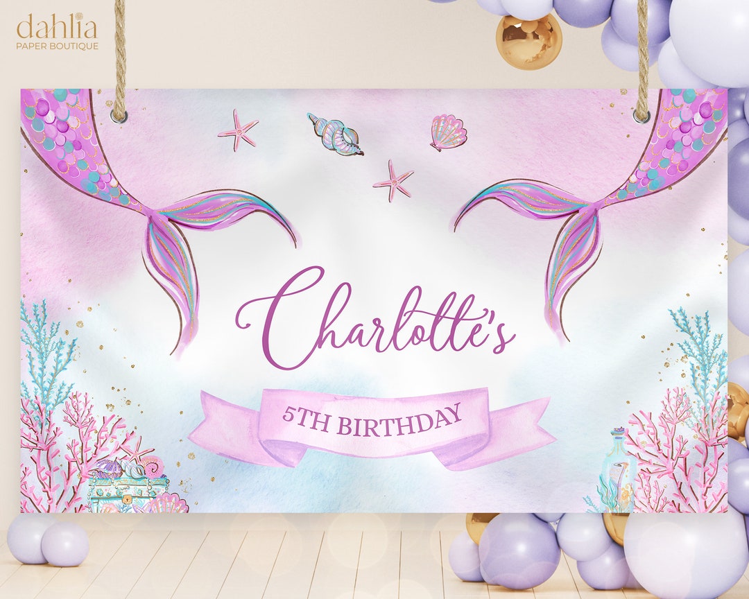 Mermaid Birthday Backdrop, EDITABLE Under the Sea Party Banner Template ...