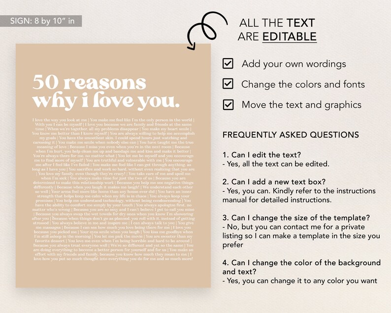 EDITABLE Reasons Why I Love You Template Printable Sign Gift - Etsy