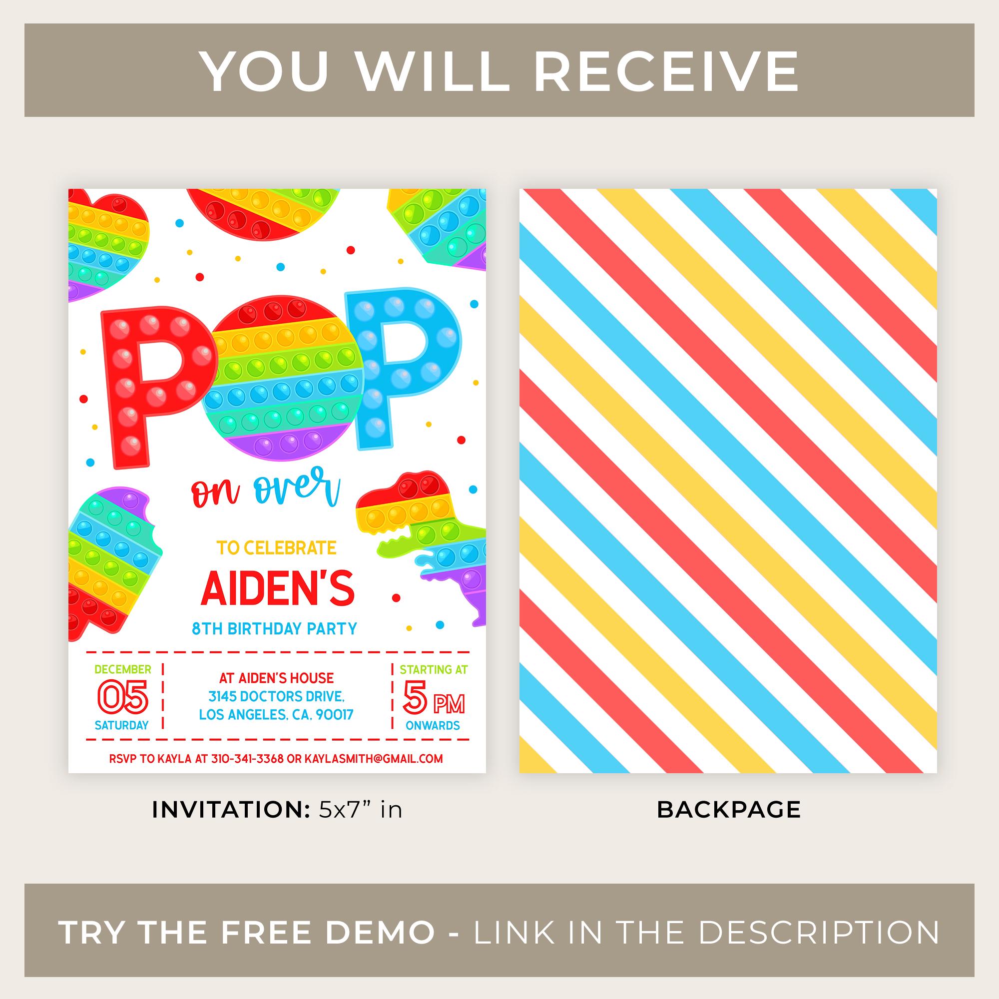 EDITABLE Pop It Birthday Invitation, Pop It Party Invitation Template ...