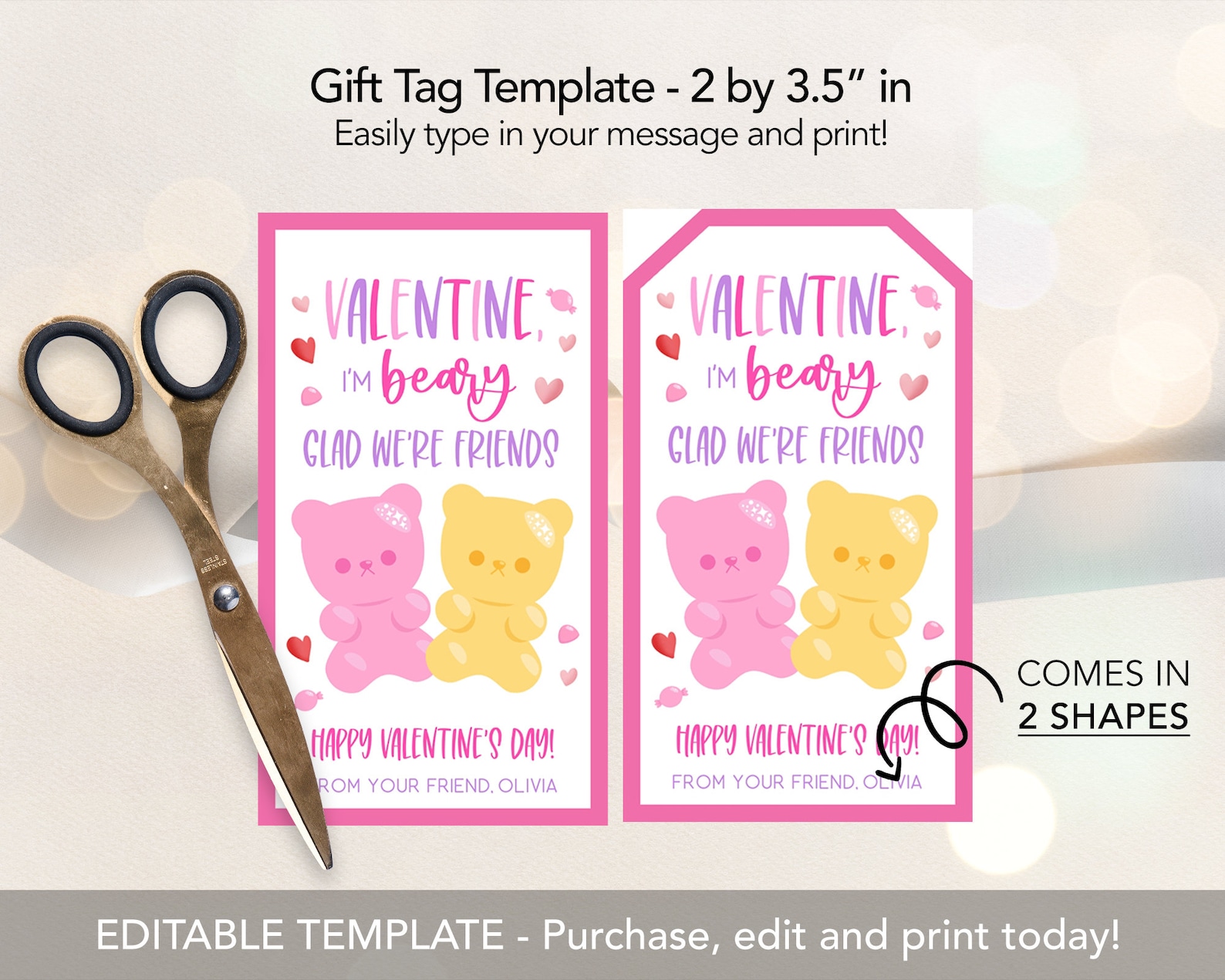 EDITABLE I'm Beary Glad We're Friends Valentine Gift - Etsy