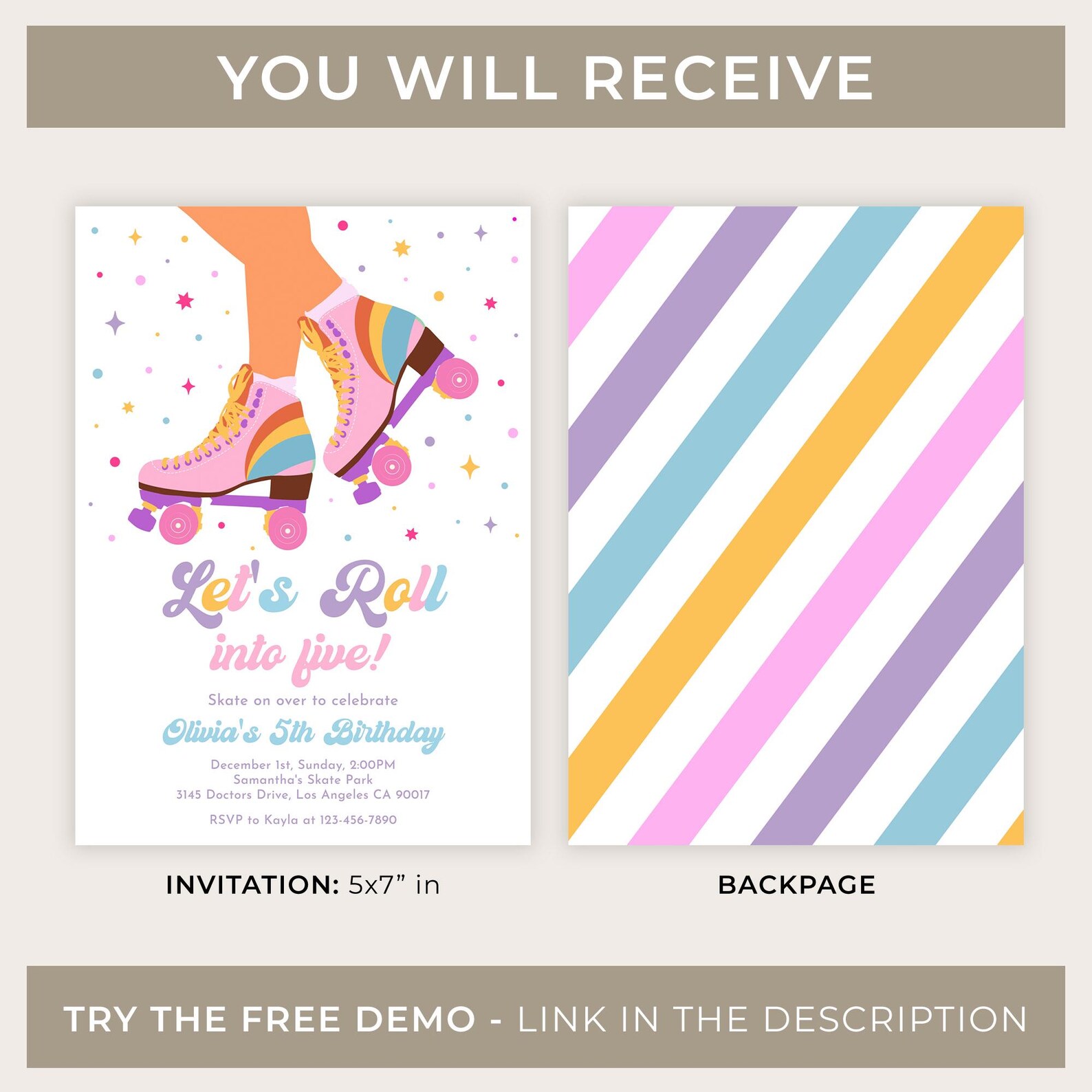 Roller Skating Birthday Invitation, EDITABLE Groovy Skate Party ...