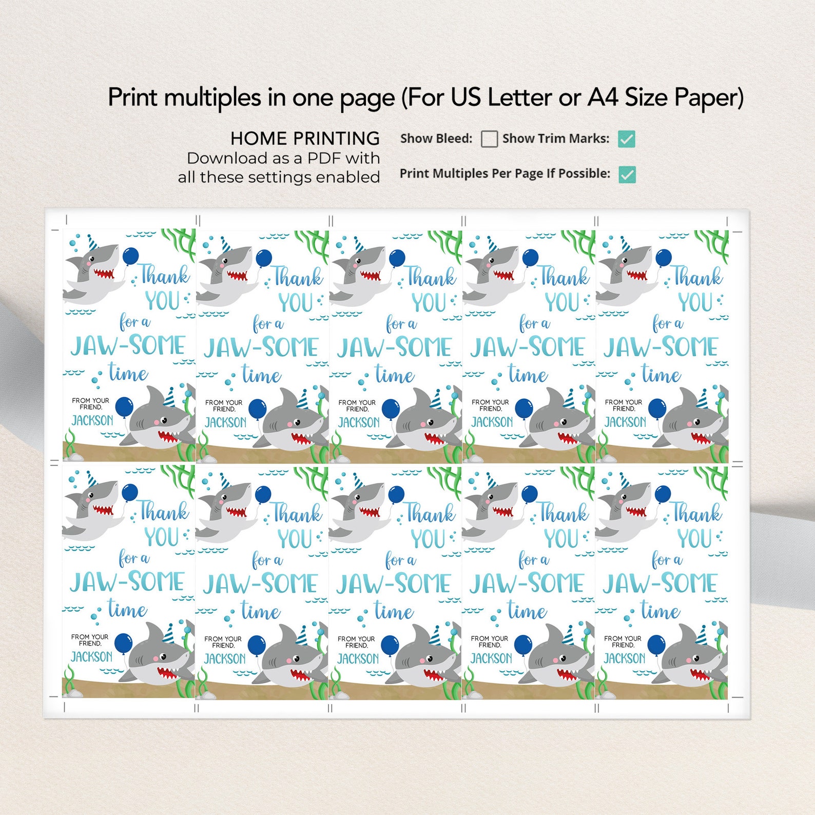 Shark Party Favor Thank You Tag Editable Template, Shark Birthday Party ...