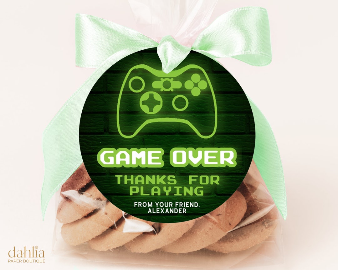 Neon Green Thank You Gift Tags, EDITABLE Video Game Birthday Label ...