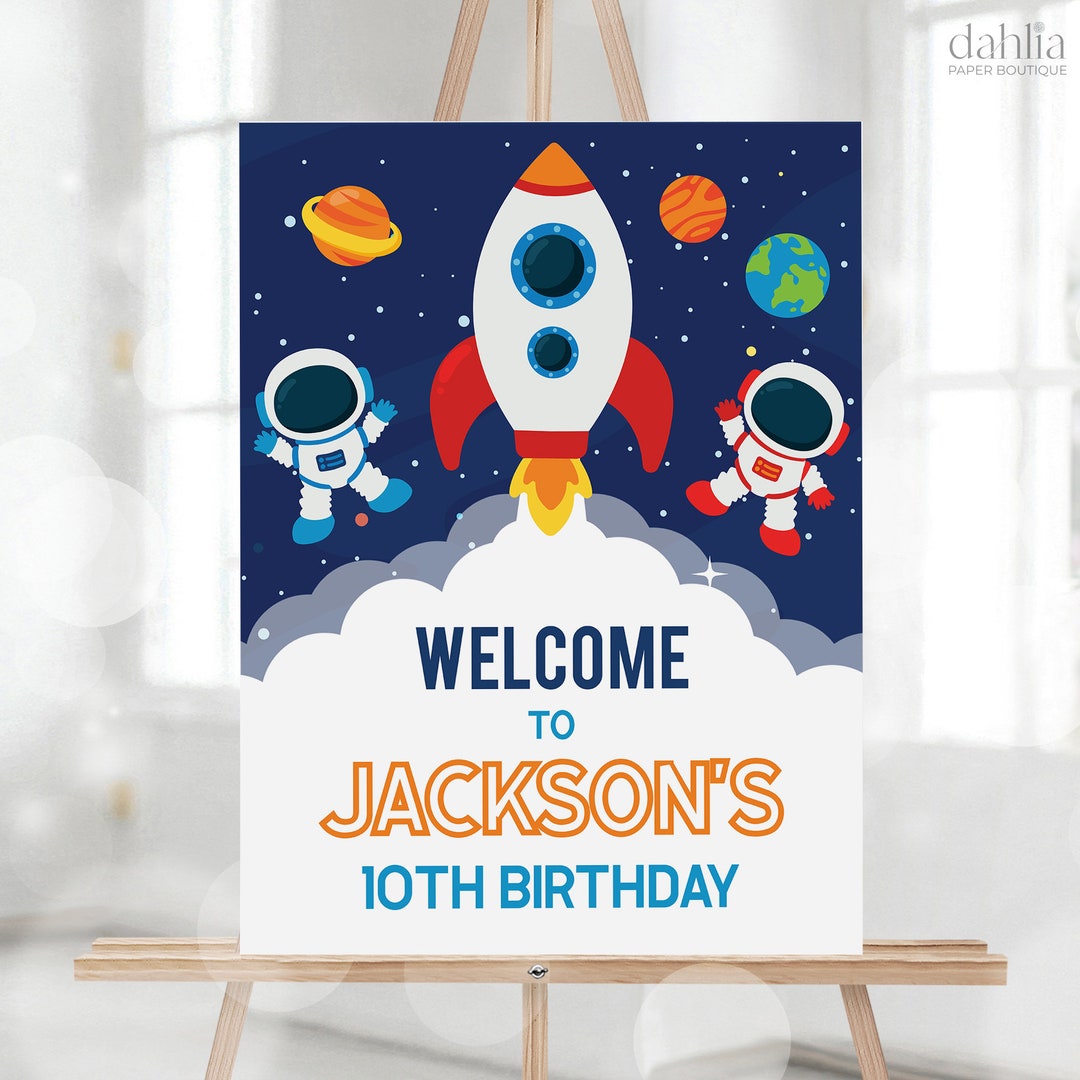 EDITABLE Space Birthday Welcome Sign, Galaxy Planets Party, Out of This ...