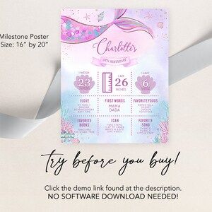 Mermaid First Birthday Milestone Poster, EDITABLE Under the Sea ...