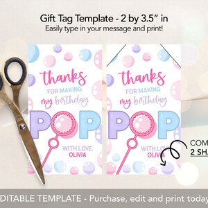 Bubble Party Thank You for Coming Gift Tag, EDITABLE Summer Party Favor ...