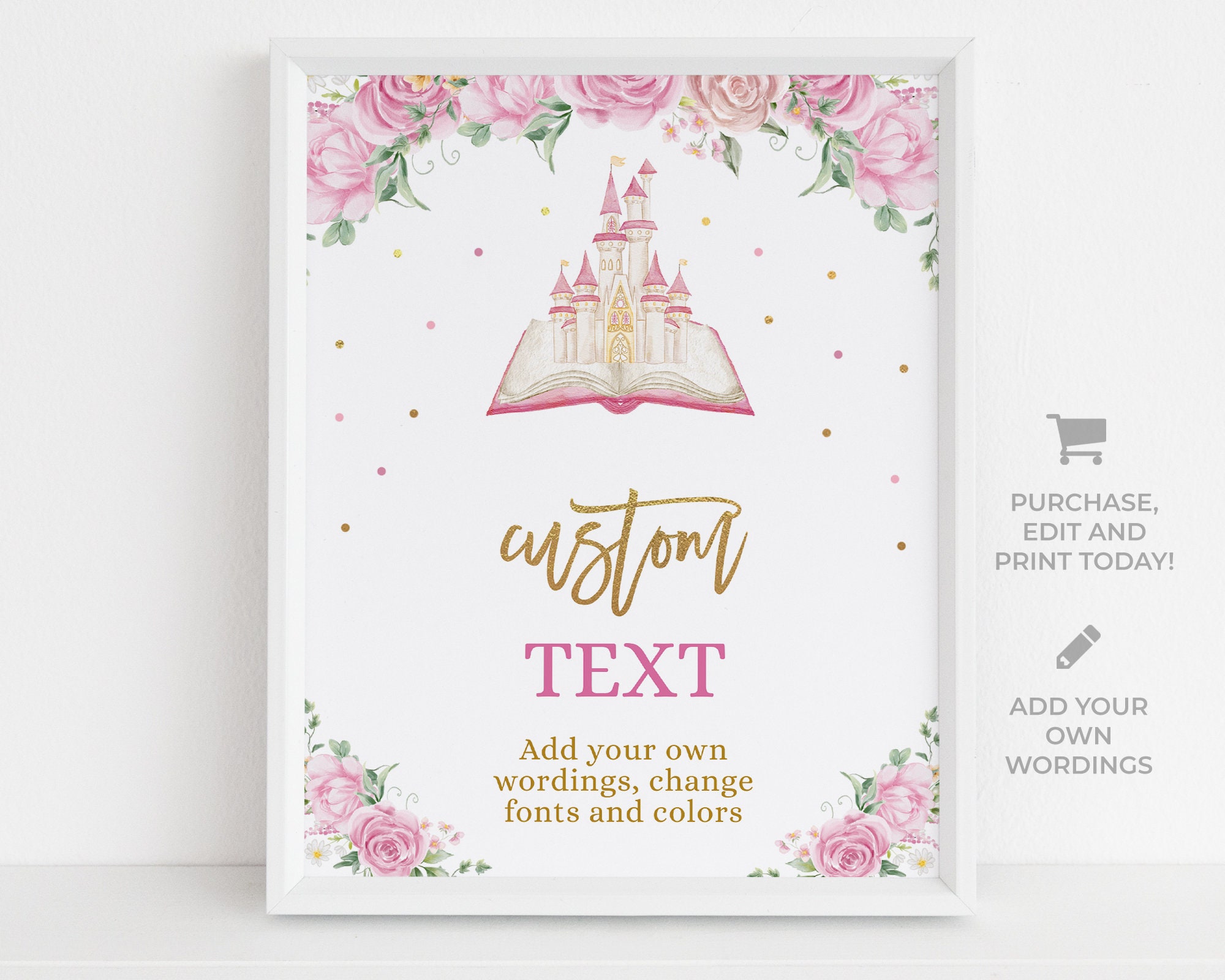 Fairytale Castle Custom Text Sign, EDITABLE Royal Princess Party Decor ...