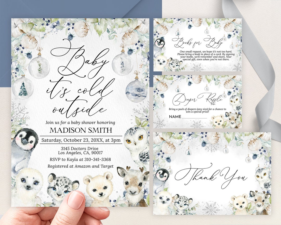 Winter Arctic Animals Baby Shower Invitation Set EDITABLE - Etsy