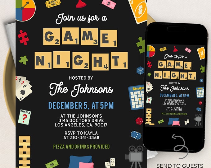 Game Night Party Printable Poster, Birthday Party Decorations, Family ...