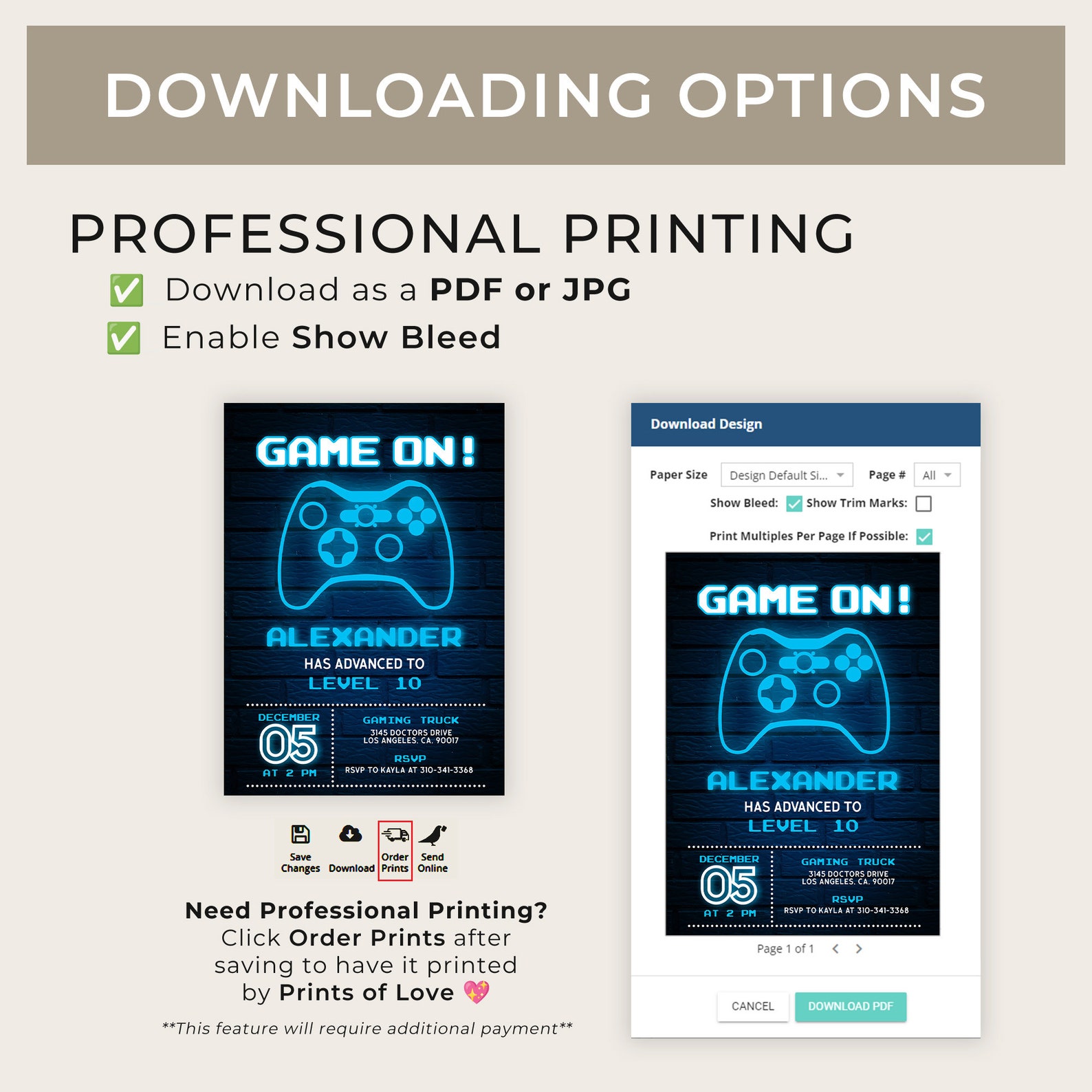 EDITABLE Video Game Party Invitation, Gamer Birthday Invite, Blue Glow ...