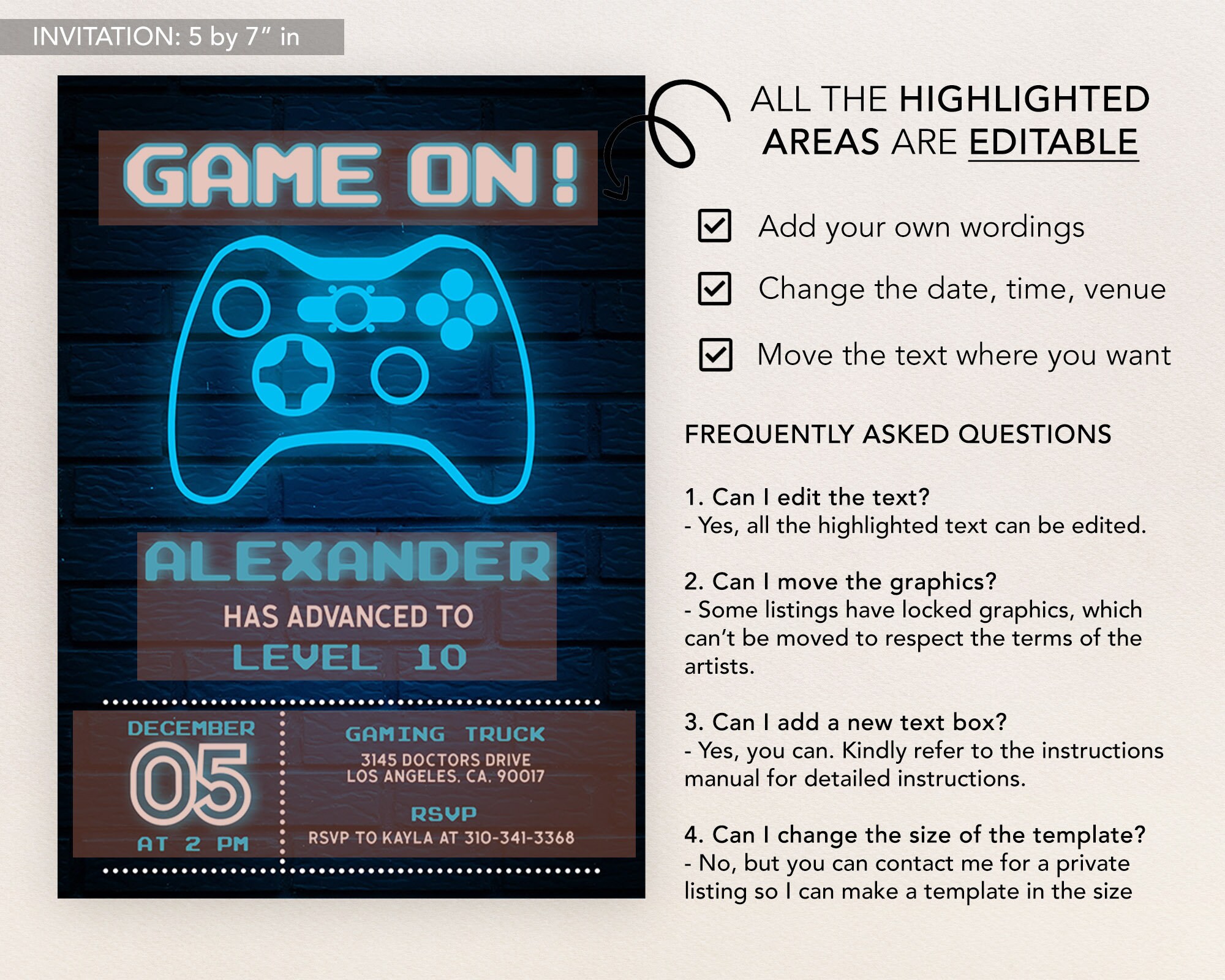 EDITABLE Video Game Party Invitation Gamer Birthday Invite - Etsy