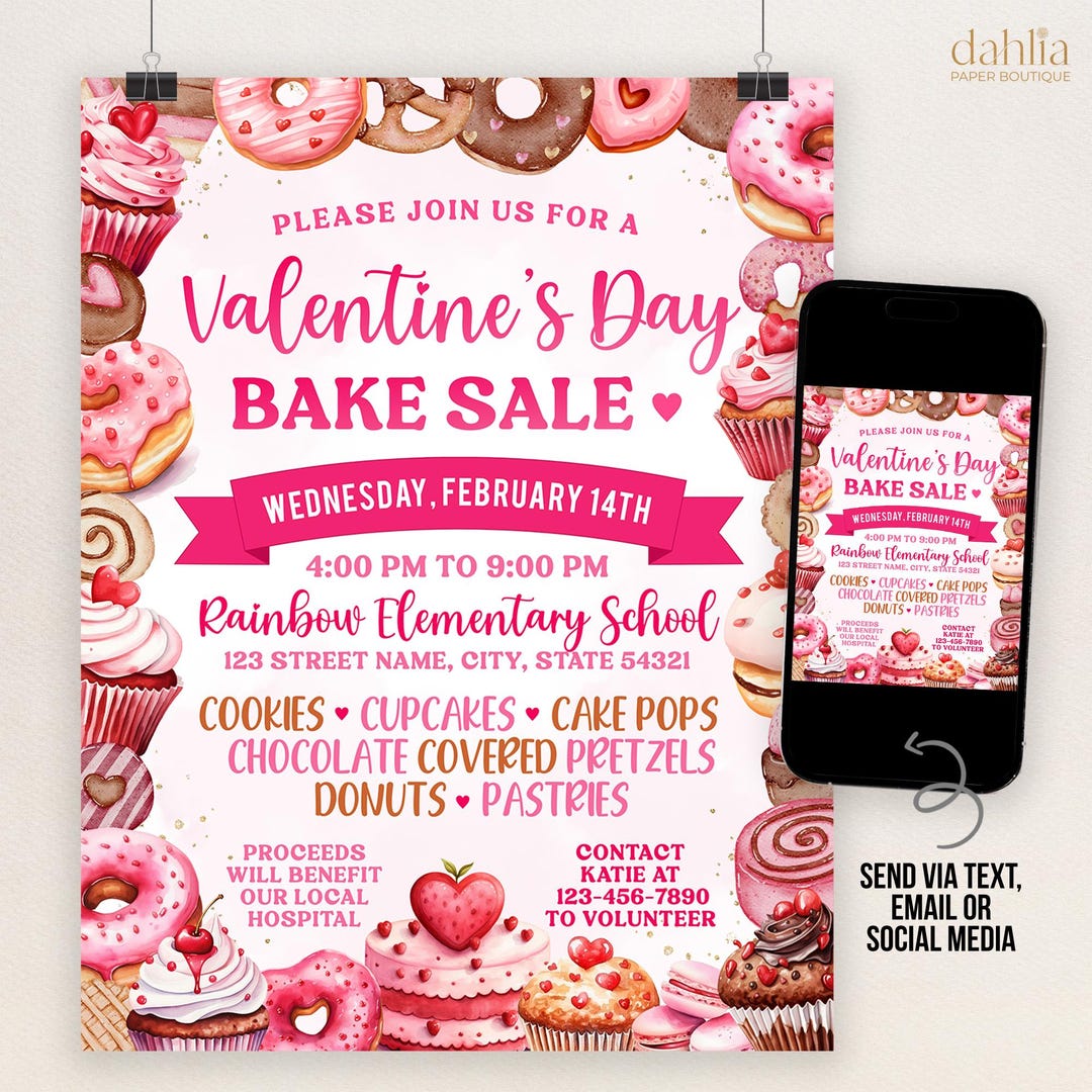 Editable Valentine's Day Bake Sale Flyer, Candy Gram Fundraising ...