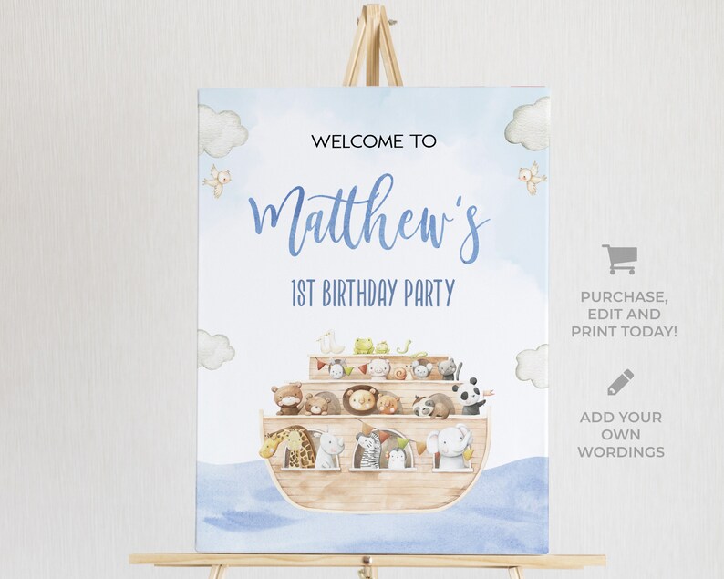 Noah's Ark Welcome Sign Editable Boat Animals Kids - Etsy