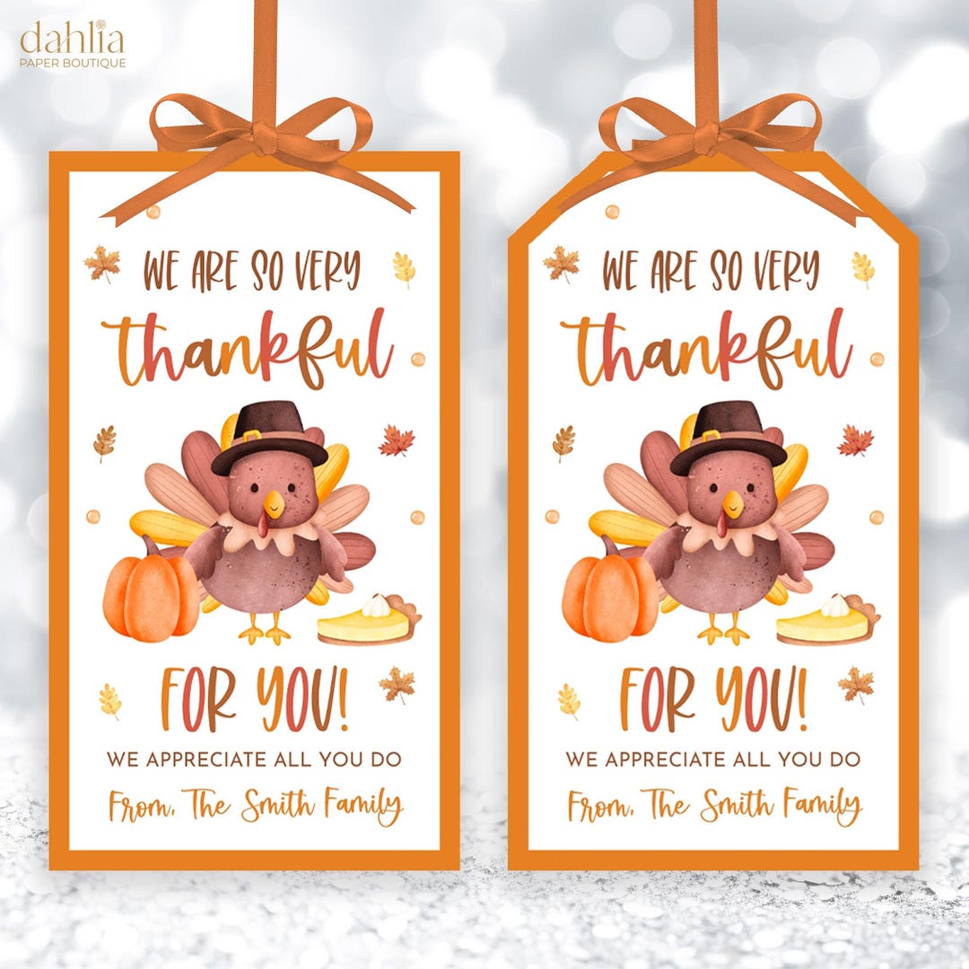 Editable Thanksgiving Gift Tag, Grateful Turkey Party Favor, Thankful ...