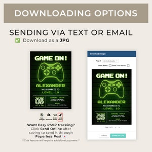 EDITABLE Video Game Party Invitation, Gamer Birthday Invite, Green Glow ...