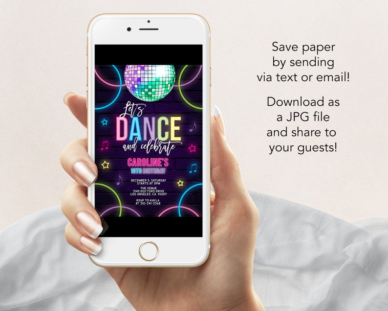 EDITABLE Dance Party Invitation Disco Birthday Invite Glow - Etsy