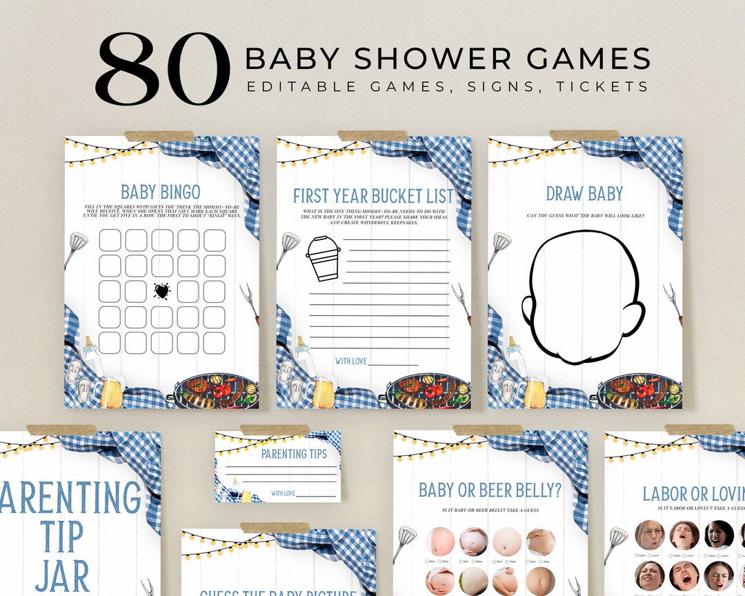 Editable 80 Baby Q Baby Shower Games, EDITABLE BBQ Games Bundle ...