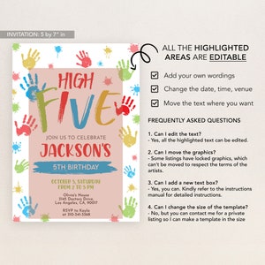 High Five Birthday Invitation, Editable Hi Five Invite Template, Boys ...