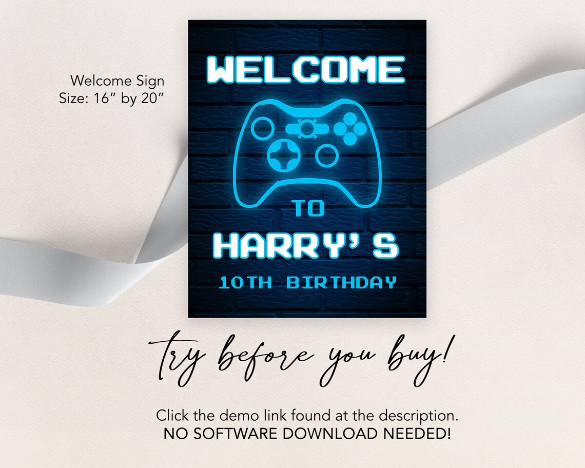 Video Game Birthday Welcome Sign, EDITABLE Gamer Party Decor, Boys ...