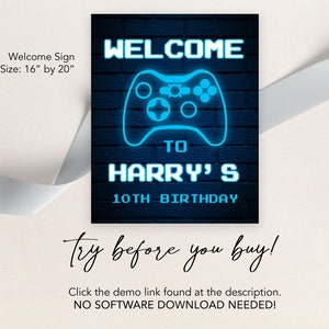 Video Game Birthday Welcome Sign, EDITABLE Gamer Party Decor, Boys ...