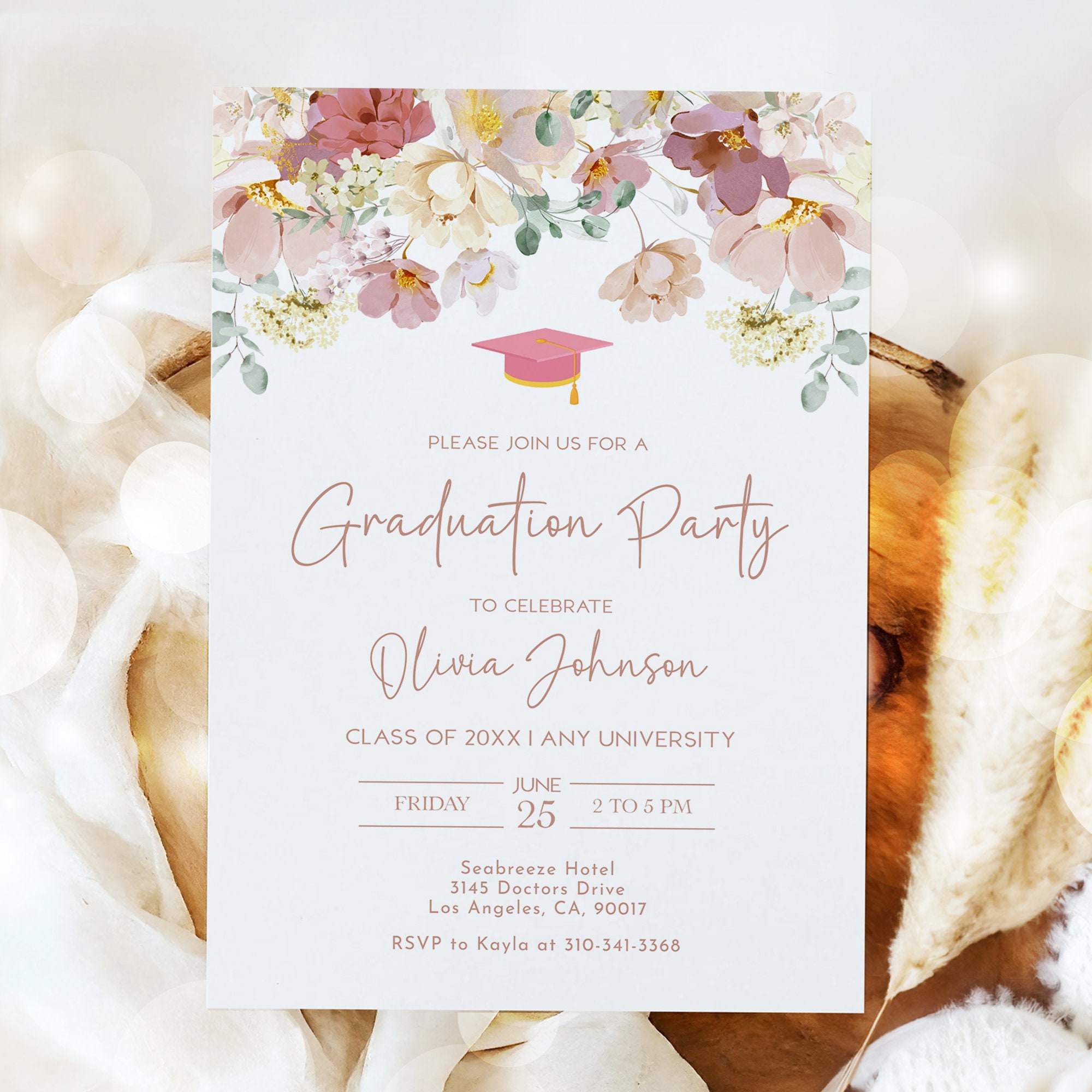 Graduation Party Invitation Template Editable, Wildflower Graduation ...