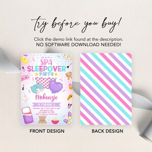 Spa Sleepover Party Birthday Invitation, Editable Slumber Party Invite ...